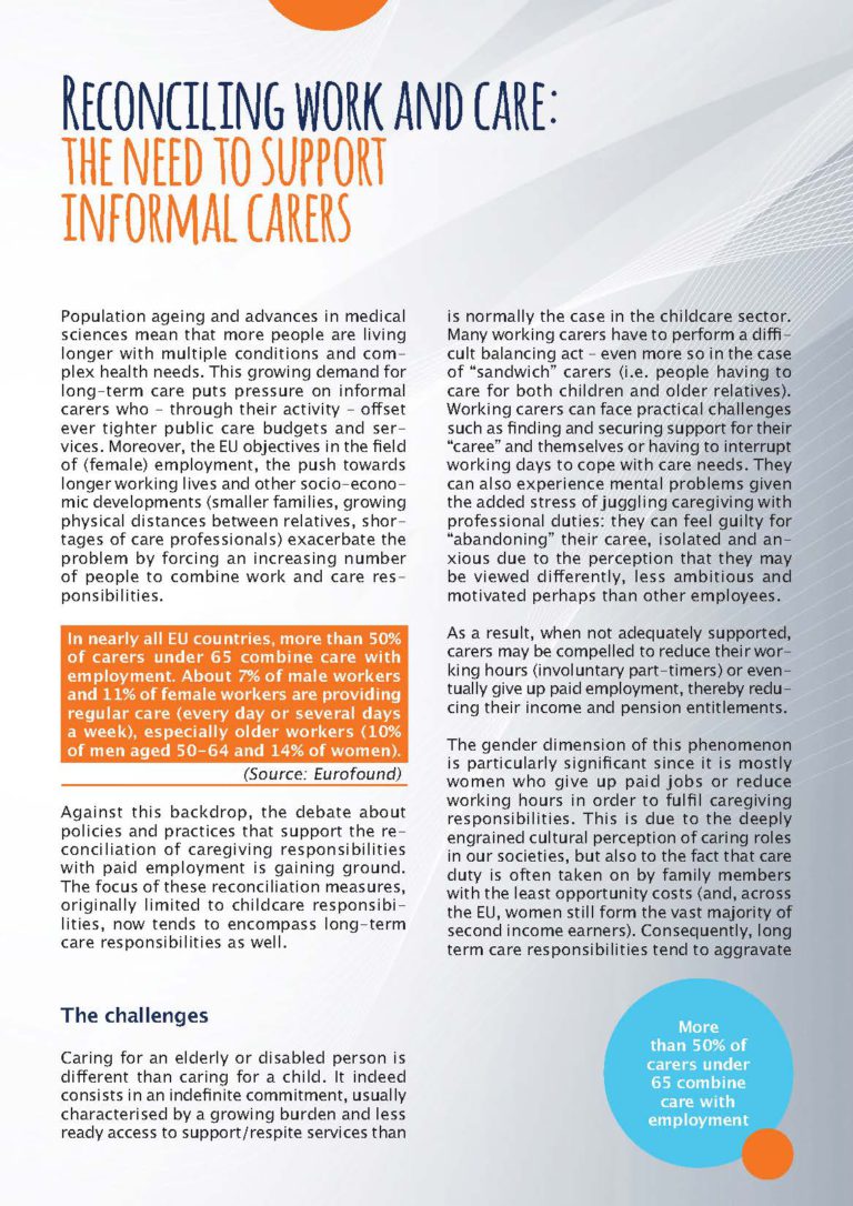 Reconciling work and care: the need to support informal carers – Eurocarers